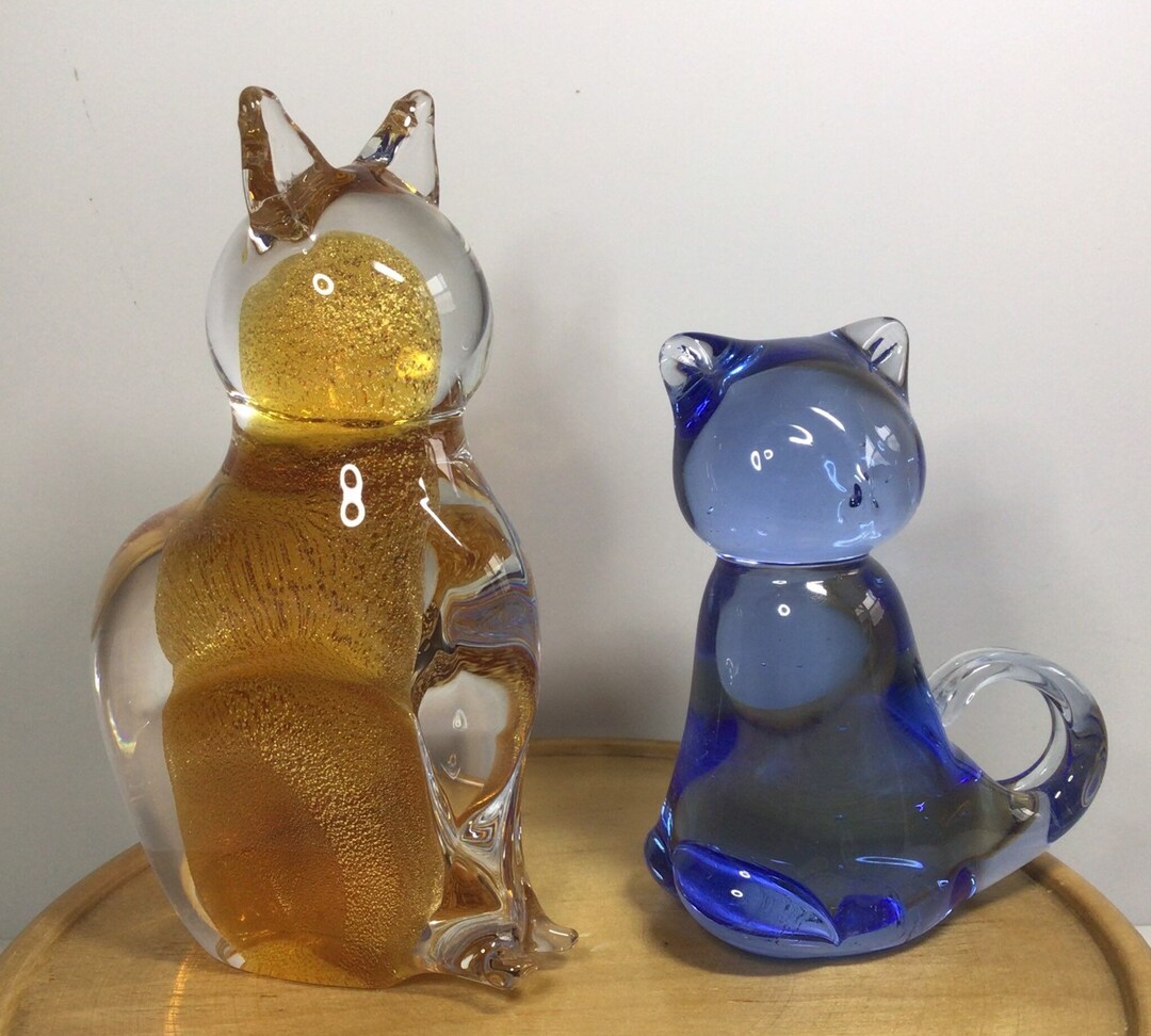 Choice of Handmade Glass Cat Figurines - Murano Style Gold Flake Cat or ...