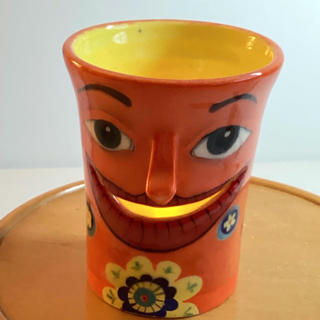 Unique Hand Painted Studio Pottery Face Votive Candle Holder With ...