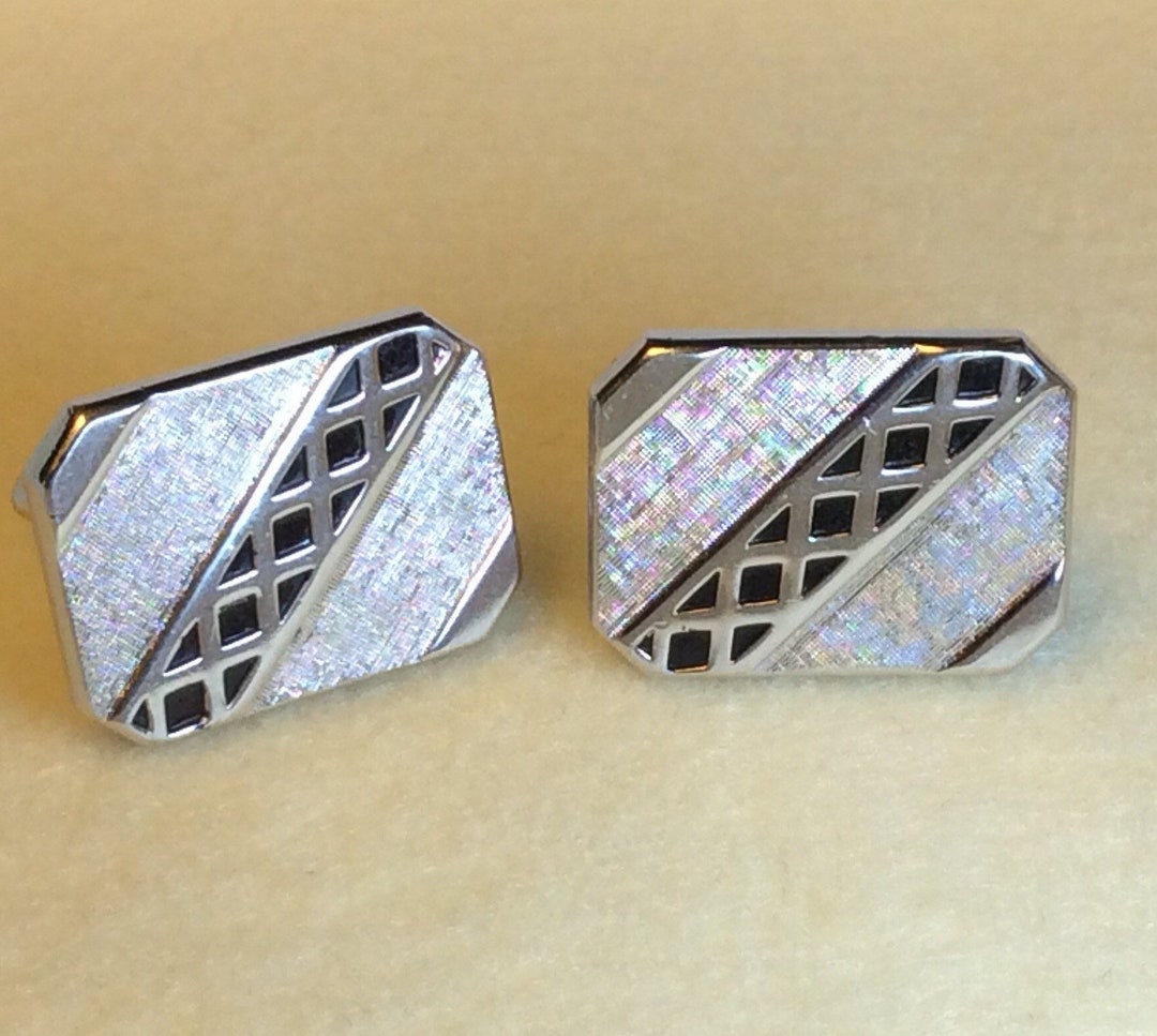 Vintage Swank Brand Silver Rectangular Cuff Links With Black - Etsy