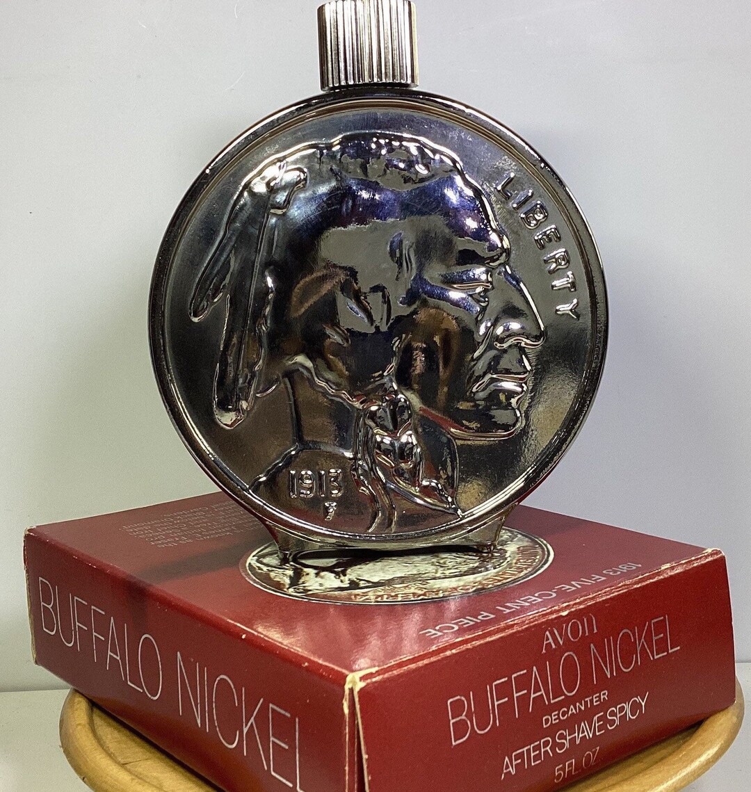 Avon Buffalo Nickel Decanter Spicy After Shave 5oz ~80% Full With Box ...