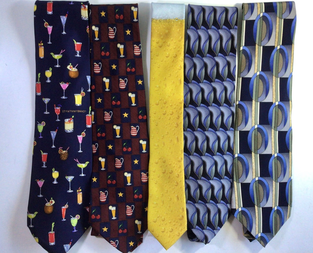 Choice of 5 Fun Alcohol Themed Ties Depicting Beer, Cocktails and More ...