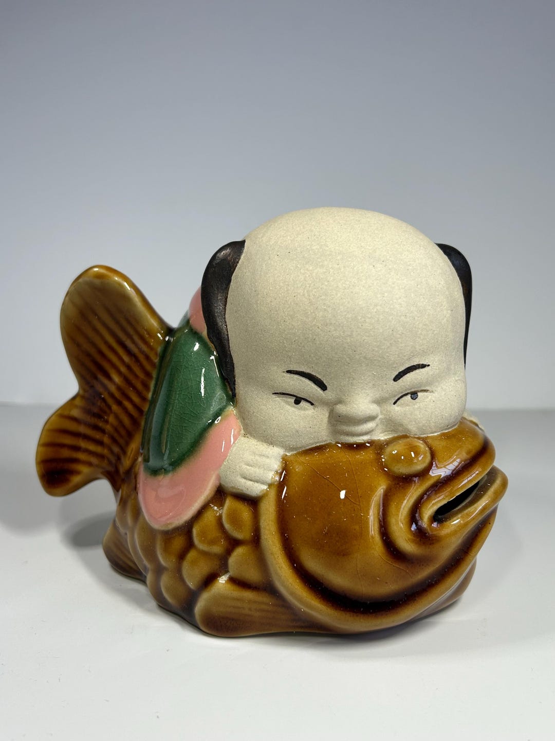 Vintage Chinese Mud Man Style Koi Fish Piggy Bank. Excellent Quality ...