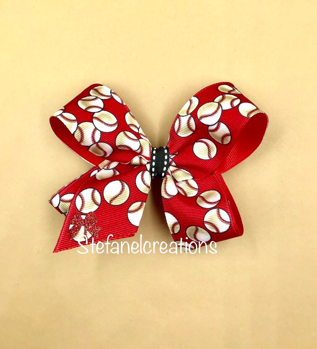 Jojo Siwa Inspired Bow, Large Red Baseball Design Bow With Alligator ...