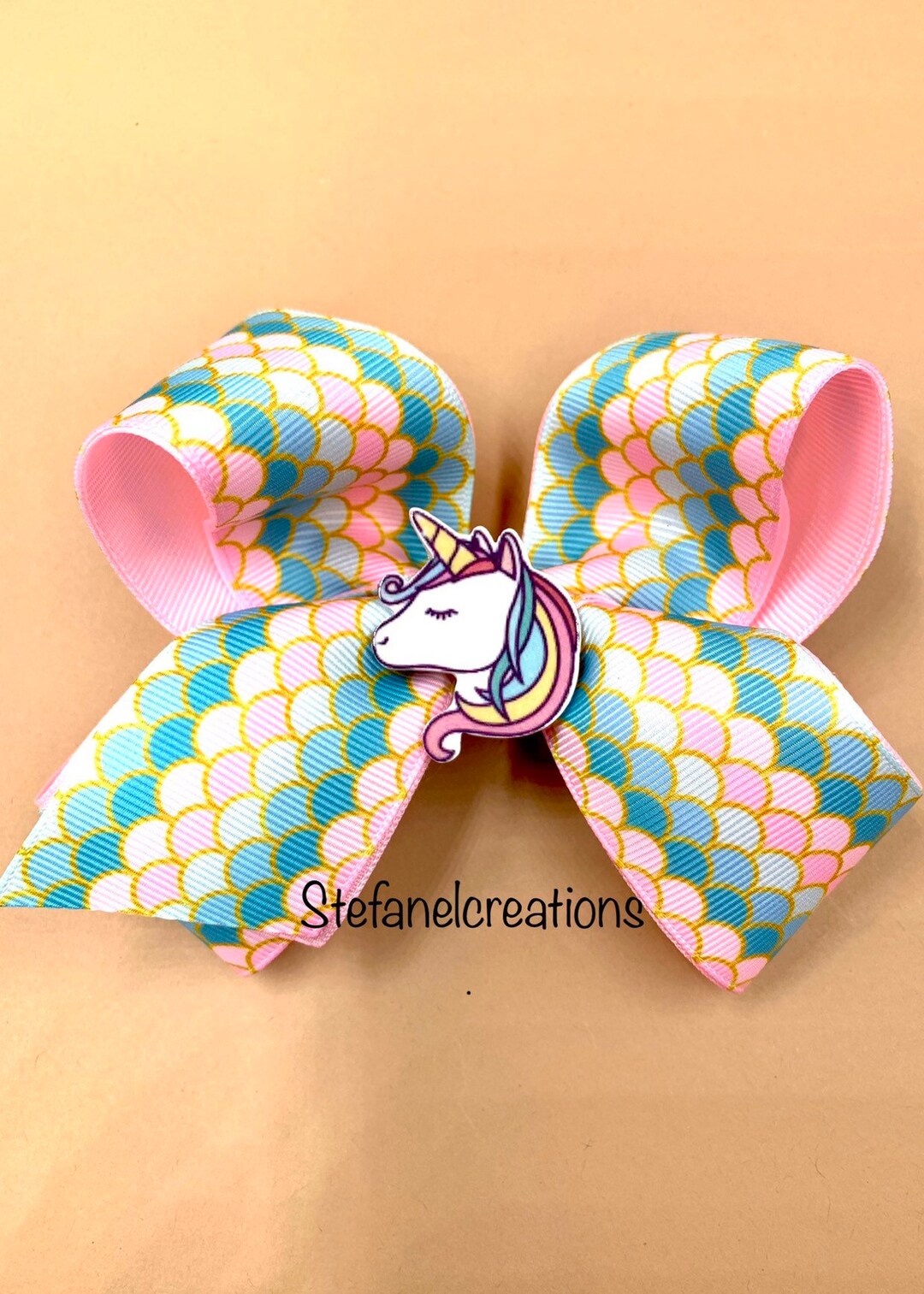 Jojo Siwa Inspired Bow, Large Pink and Mermaid Design Bow, With Unicorn ...