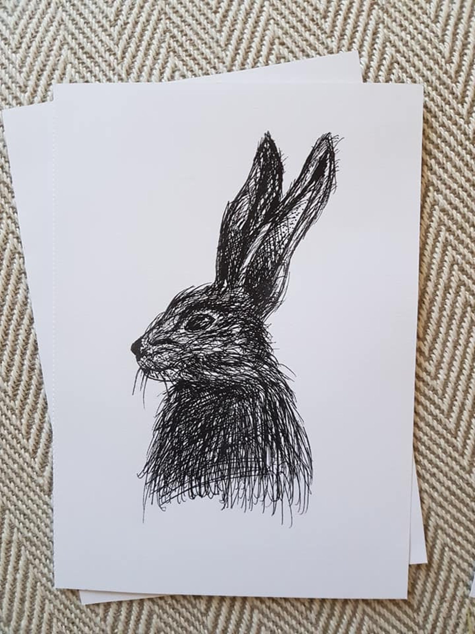 Rabbit Ink Art Hand Drawn Wall Decor Print Ink Pen Wall - Etsy