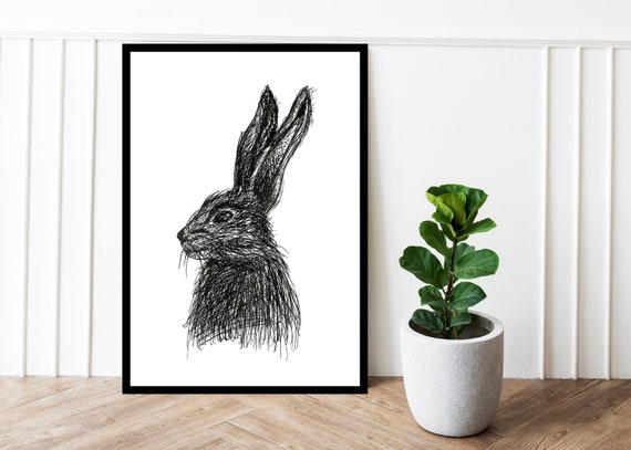 Rabbit Ink Art Hand Drawn Wall Decor Print Ink Pen Wall | Etsy