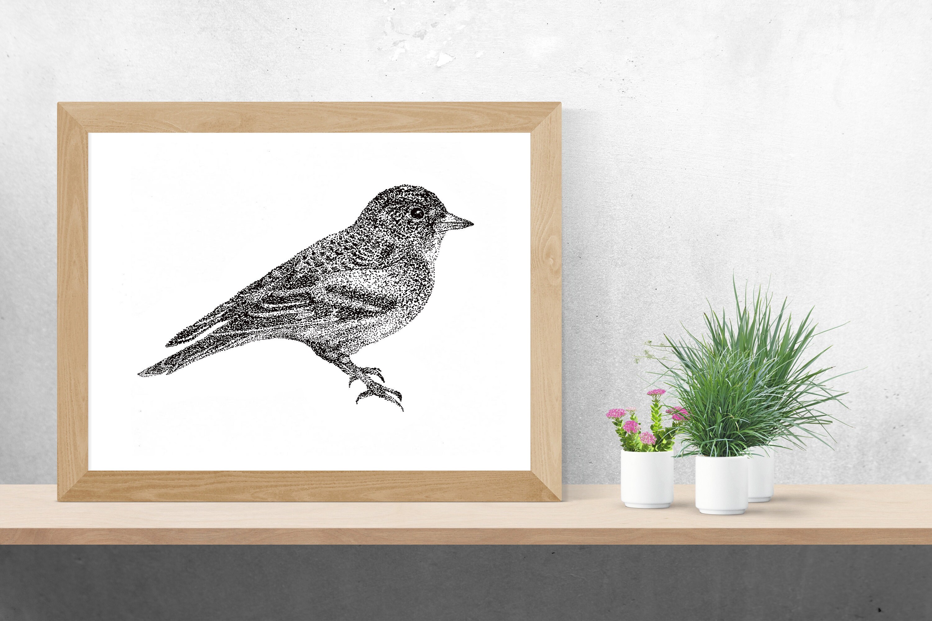Bird Dotwork Nature Print Hand Drawn Wall Decor Bird Animals - Etsy