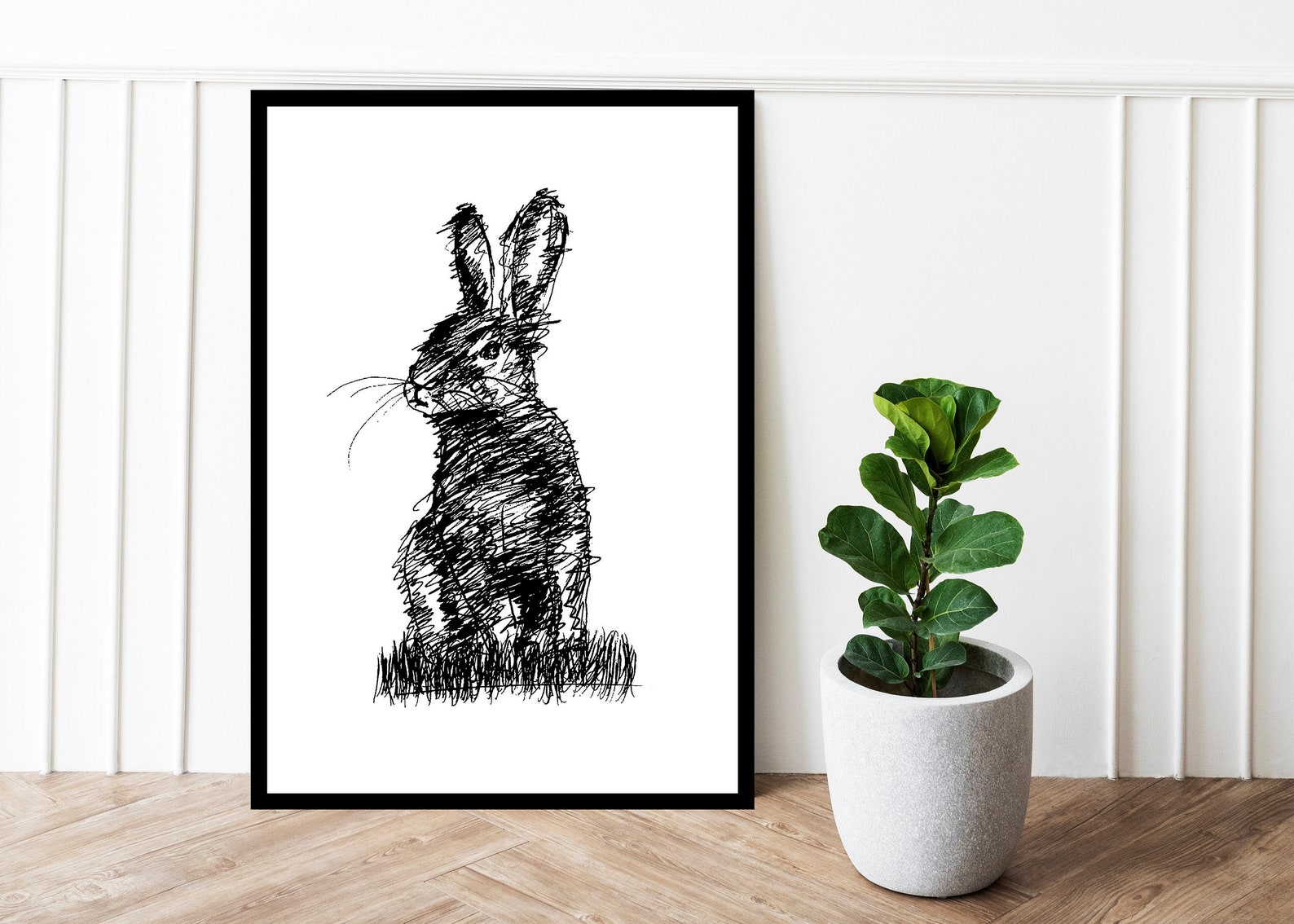 Rabbit Crosshatch Hand Drawn Wall Art Decor Print - Animal & Nature ...