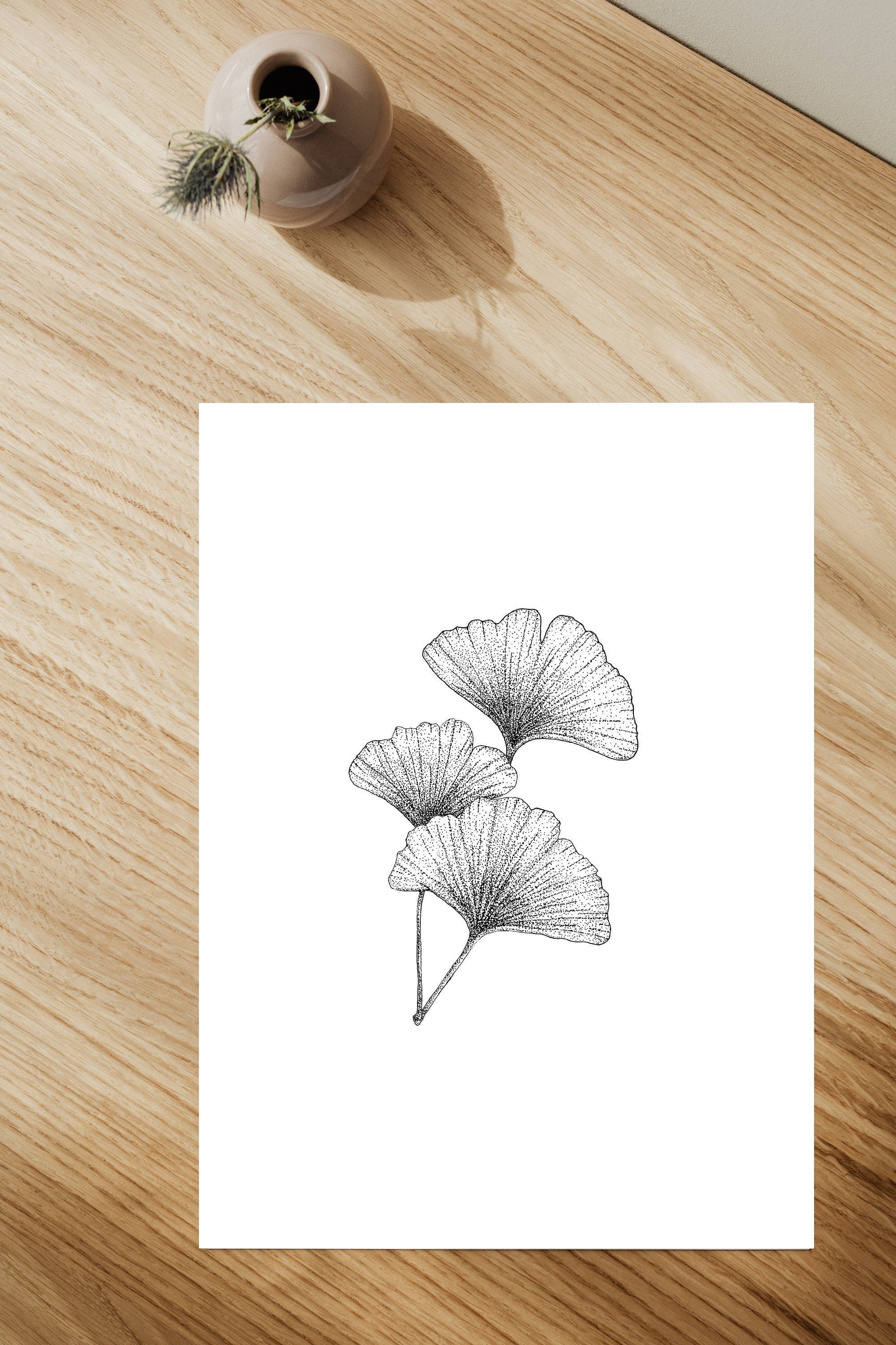 Ginkgo Leaves Botanical Wall Art Decor Ginkgo Floral Leaf Ink Pen ...