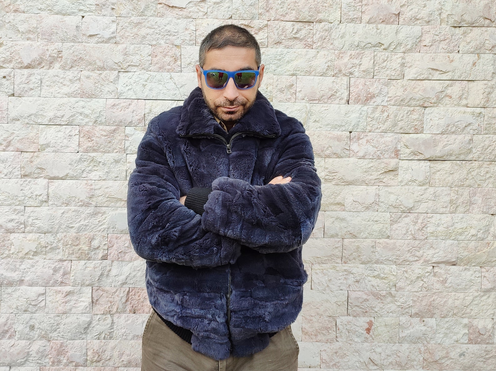 Men Fur Coat Blue Rex Rabbit | Etsy