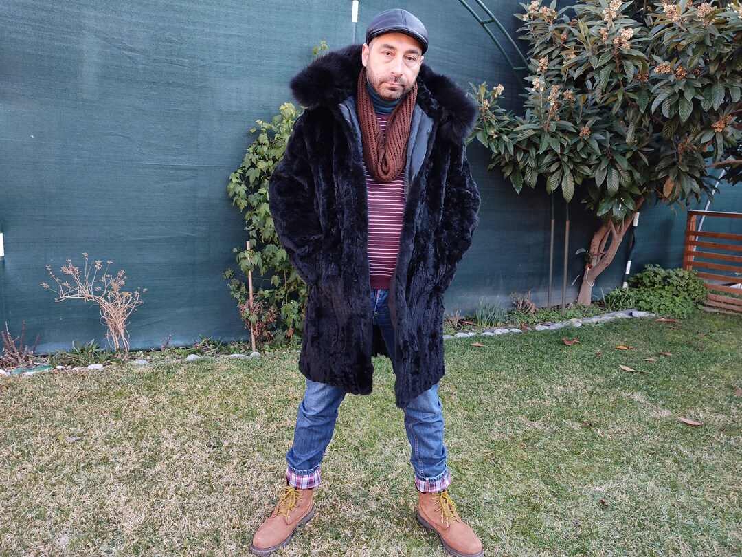 L / Black Sheared Nutria With Hood for Men - Etsy UK