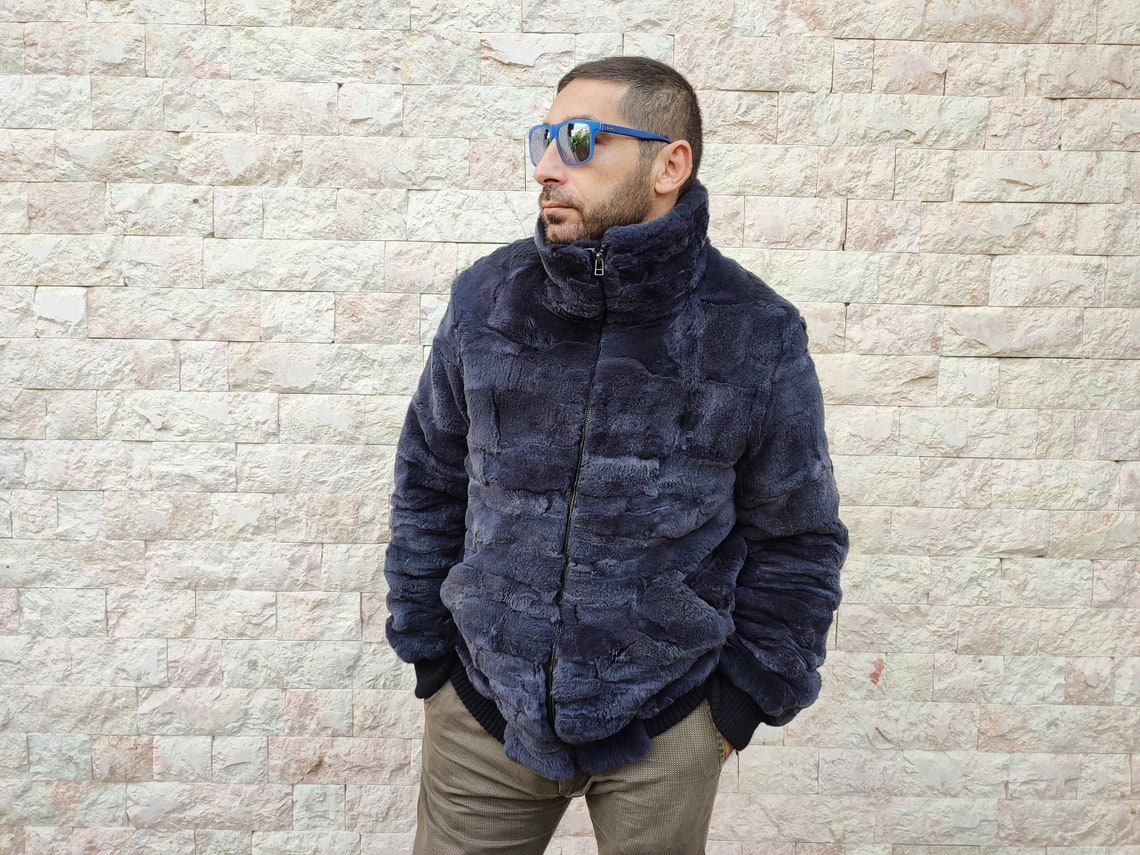 Men Fur Coat Blue Rex Rabbit | Etsy