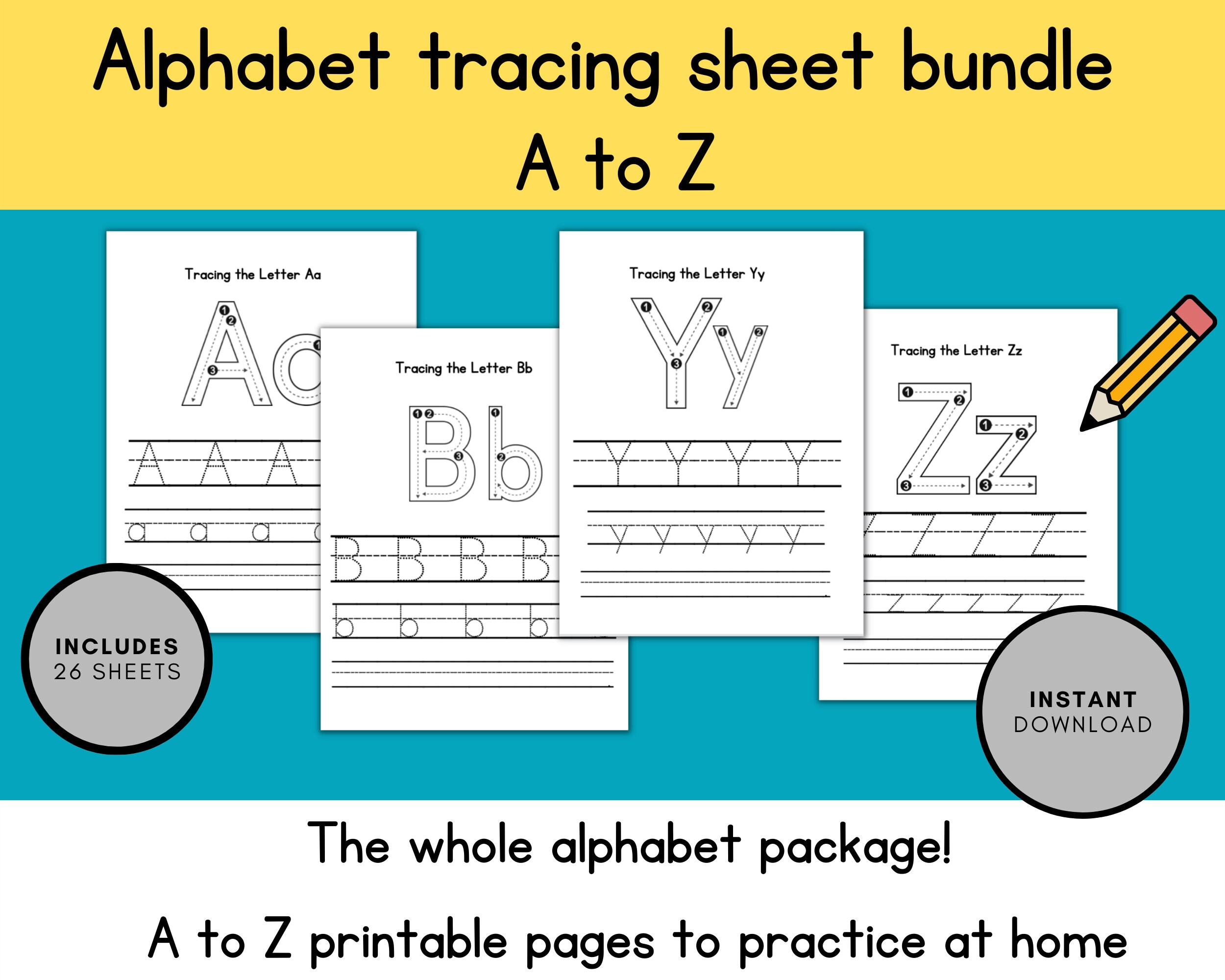 26 Uppercase and Lowercase Alphabet Tracing Sheet, Alphabet Printable ...