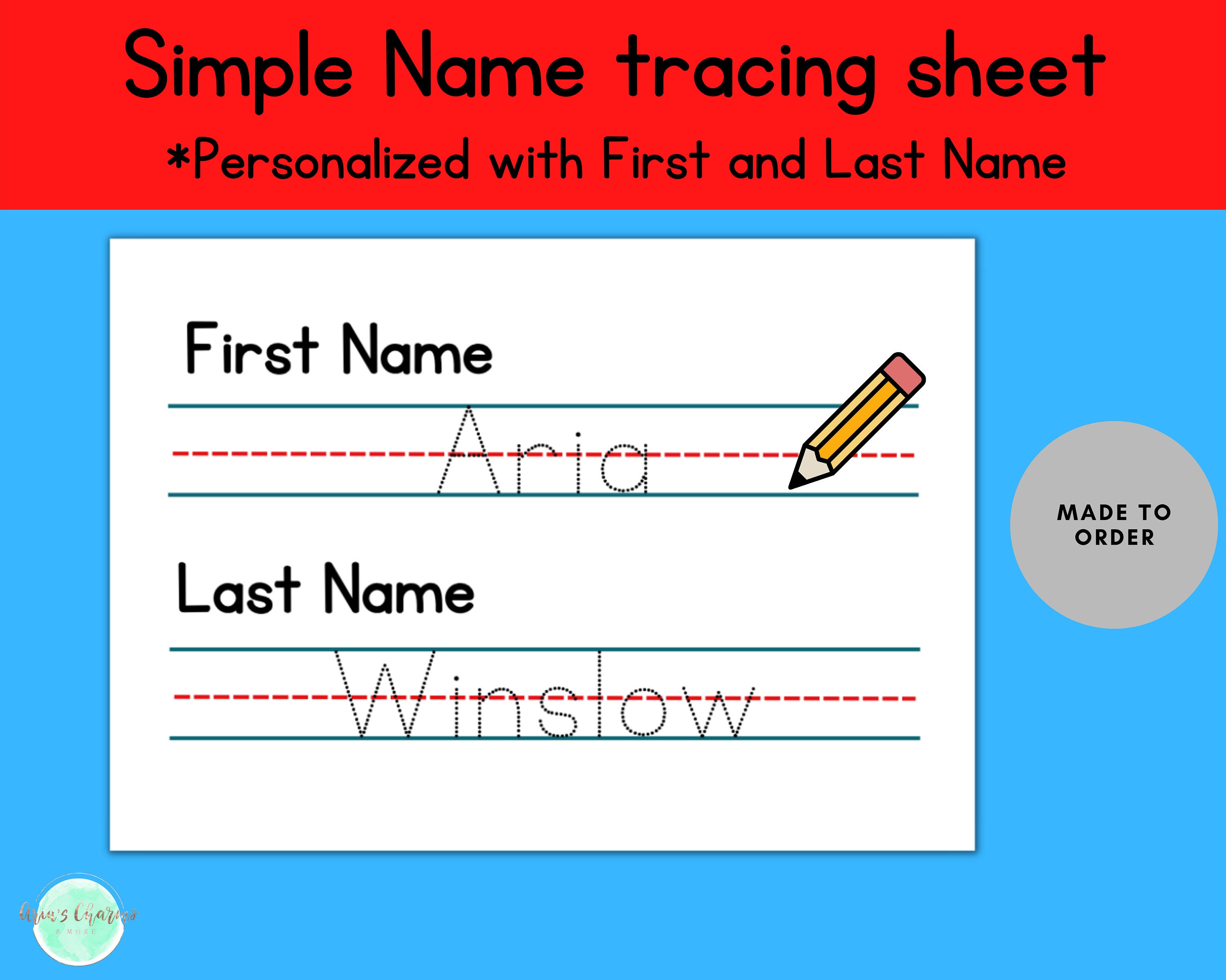 First and Last Name Printable, Handwriting Printable, Personalized ...