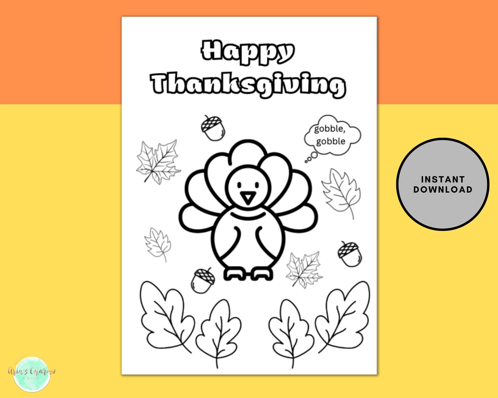Thankful Thanksgiving Coloring Page for Kids, Thankful Printable Page ...