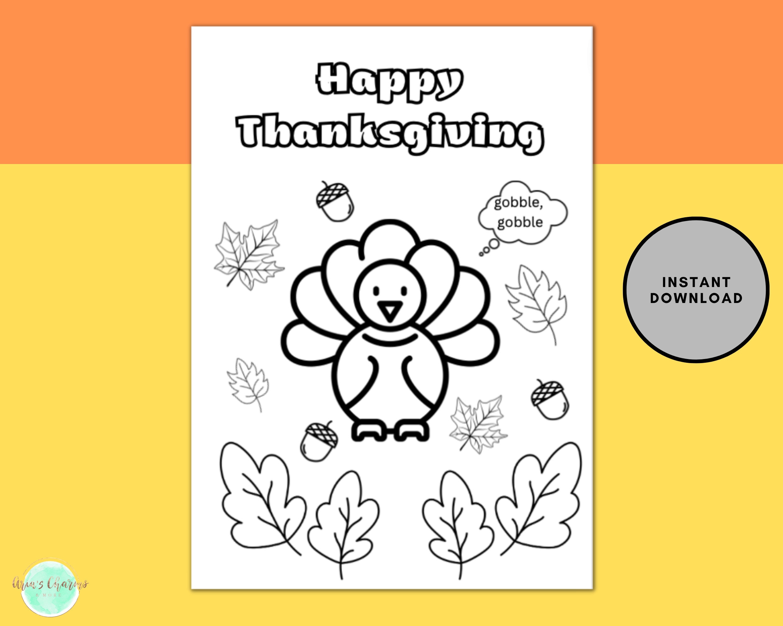 Thankful Thanksgiving Coloring Page for Kids, Thankful Printable Page ...
