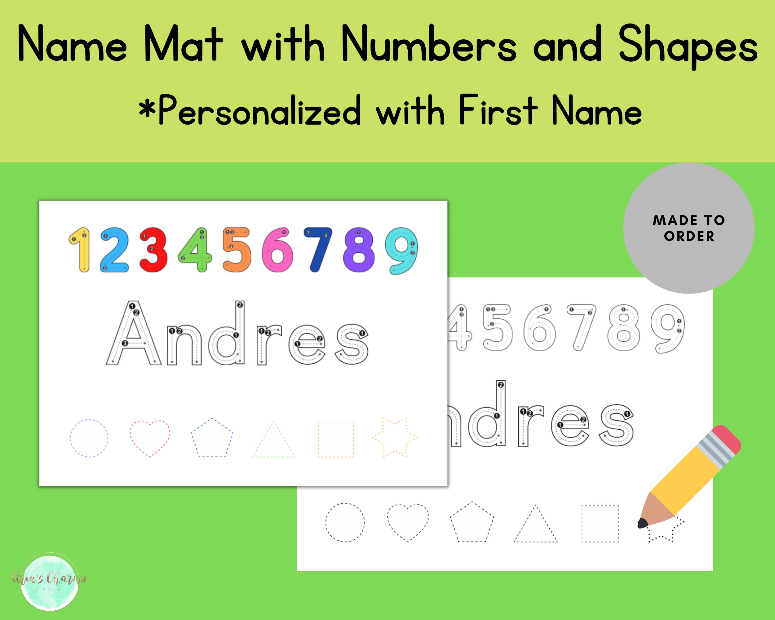 Tracing Mat With Name, Numbers and Shapes Printable, Personalized Name ...