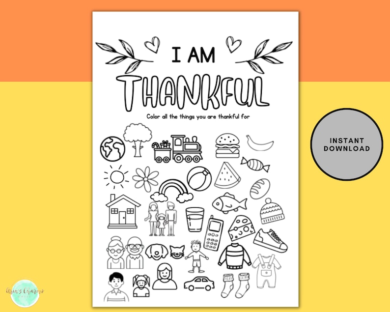 Thankful Thanksgiving Coloring Page for Kids, Thankful Printable Page ...