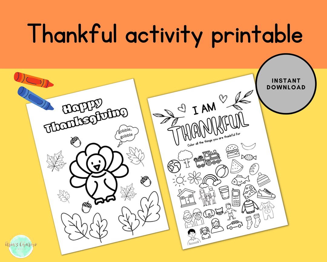 Thankful Thanksgiving Coloring Page for Kids, Thankful Printable Page ...