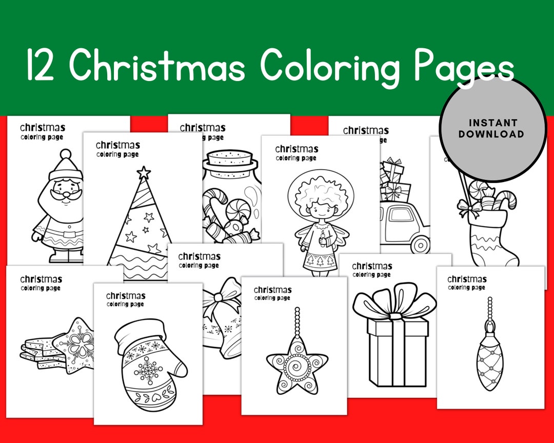 12 Christmas Coloring Pages for Kids, 12 Christmas Printable for Kids ...