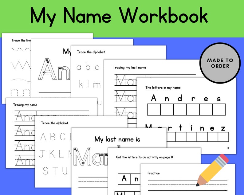10 Page Trace My Name Workbook, Personalized Name Book, Practice My ...