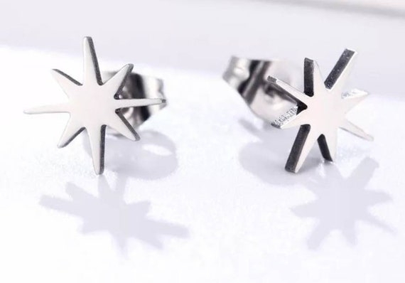 8 Pointed Star Stainless Steel Silver Stud Earrings. Super Shiny. Hypoallergenic Star Earrings. Non Tarnish. Pointed Star Studs. Etsy