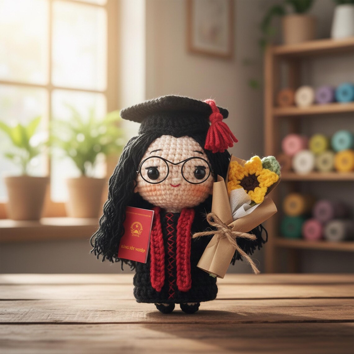 Handmade Crochet Graduation Doll, Cute Amigurumi Graduate Plush With ...