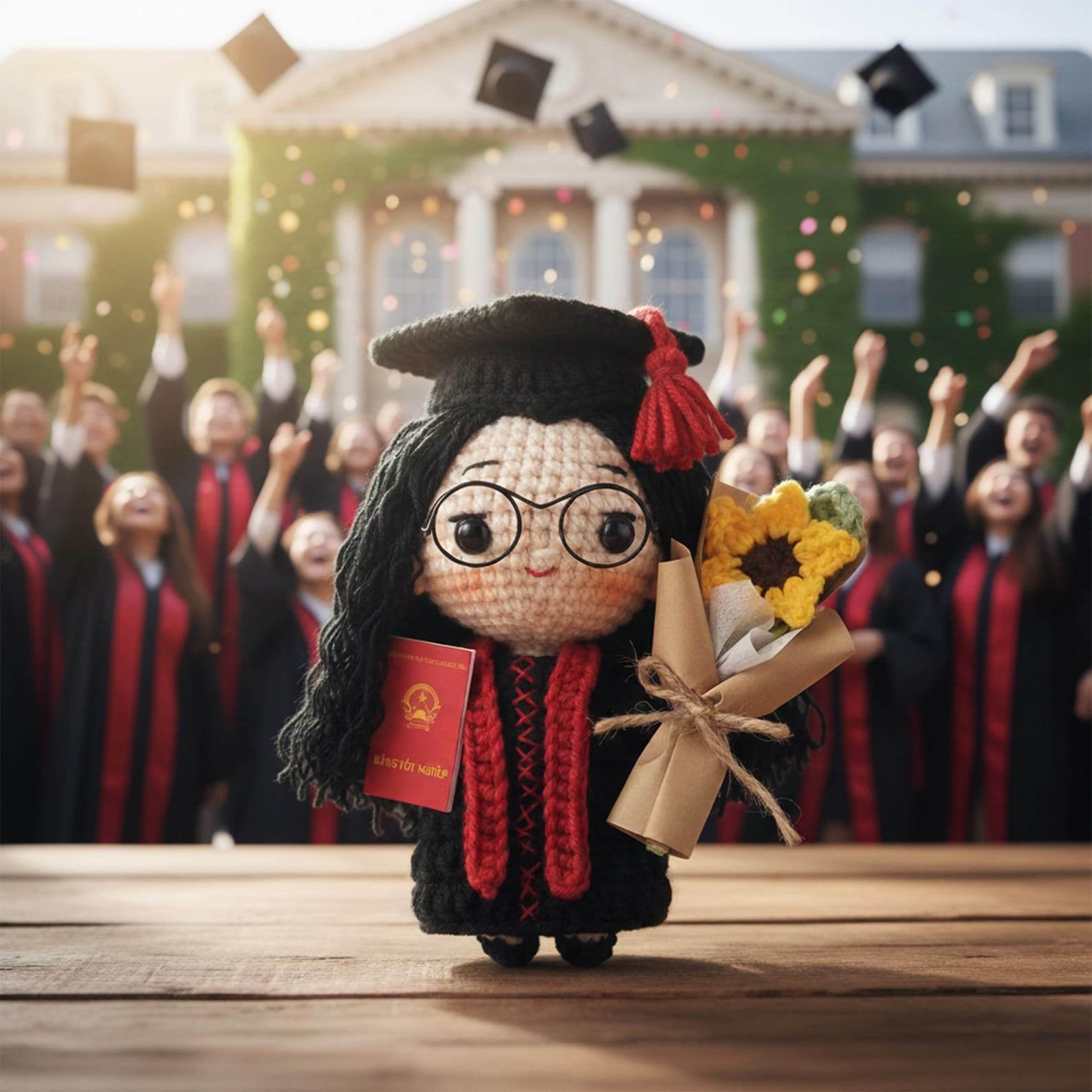 Handmade Crochet Graduation Doll, Cute Amigurumi Graduate Plush With ...