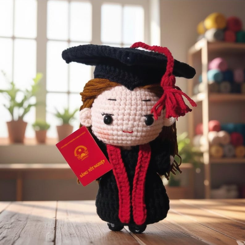 Handmade Crochet Graduation Doll, Cute Amigurumi Graduate Plush With ...