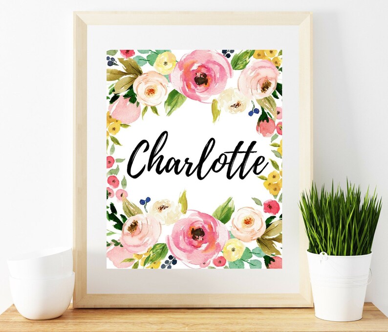 Charlotte Name Print for Nursery Nursery Name Floral Name | Etsy