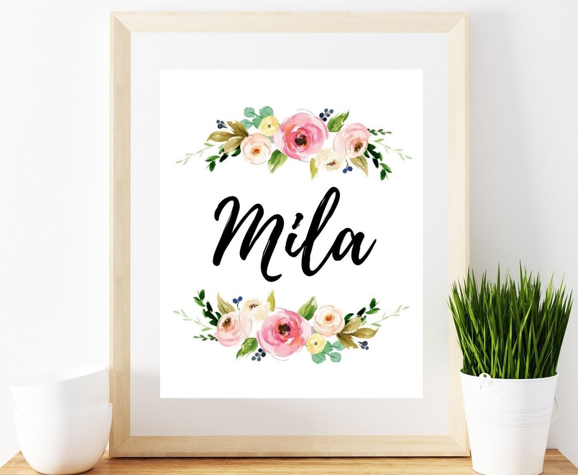 Mila Sign Mila Name Print for Nursery Nursery Name Floral | Etsy