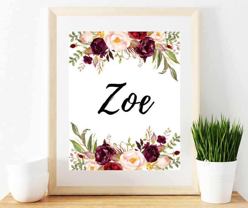 Zoe Name Print for Nursery Zoe Name Printable Nursery Name | Etsy