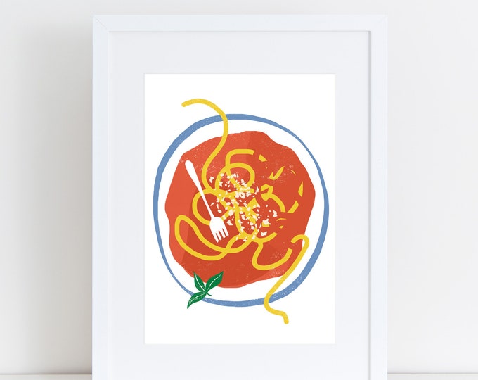 Spaghetti Art Print, Pasta Poster, Pasta Al Pomodoro, Pasta Art Print ...