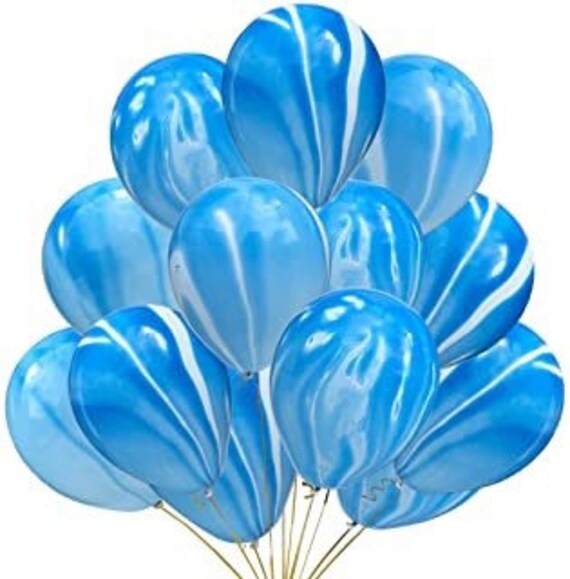 12 Blue Marble Balloons 12 Blue White Swirls Balloons | Etsy