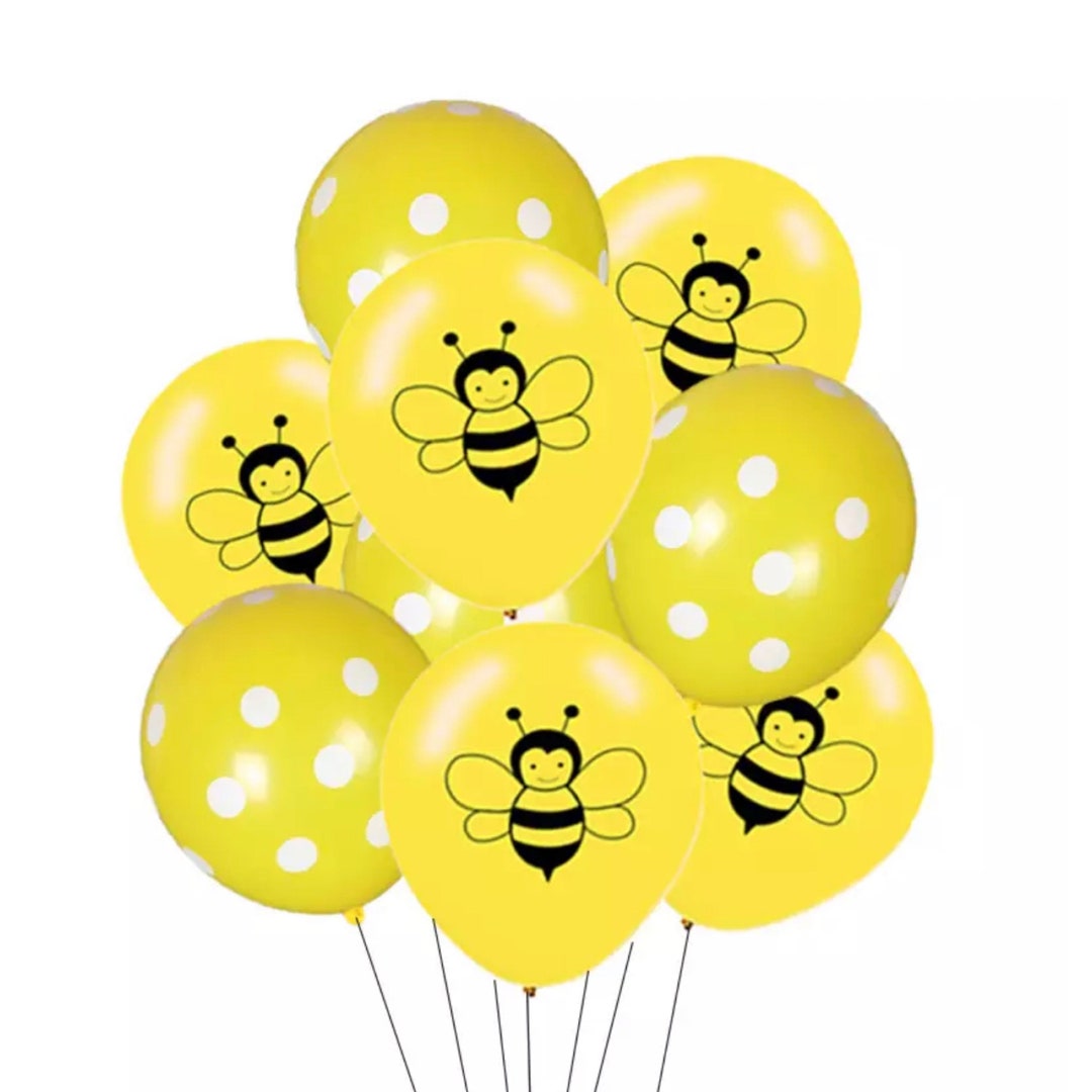 12 Pack Bee Theme Balloons, 12" Bumble Bee Polka Dot Balloons, Yellow ...