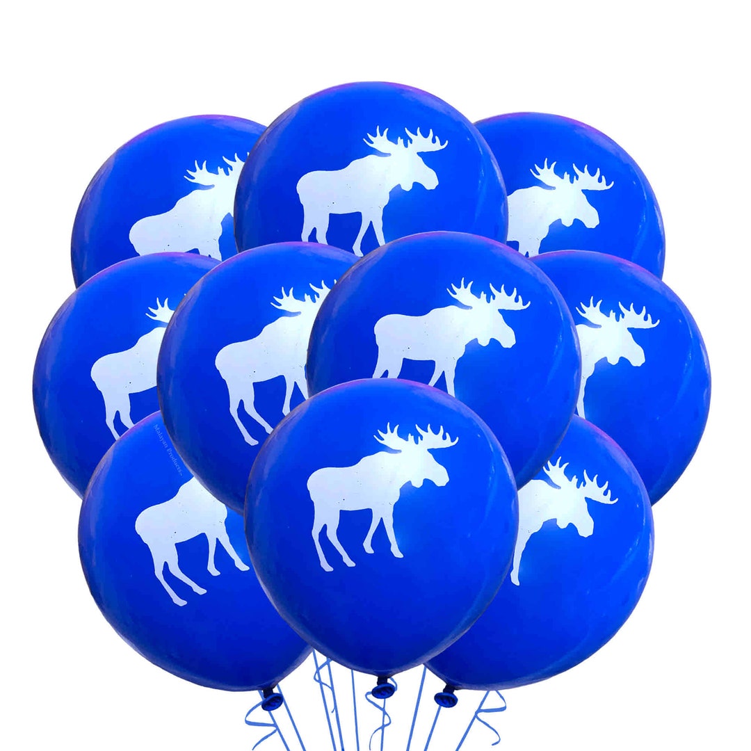Blue Moose Balloons, 12" Moose Party Balloons, Woodland Party Balloons ...