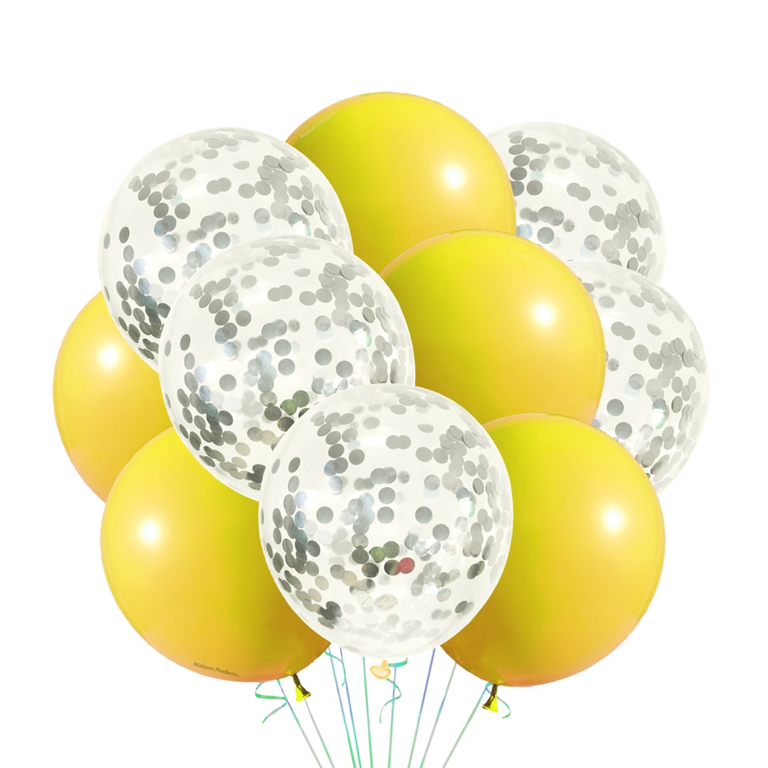 Gloss Yellow Balloons, Silver Sequin Balloons 12", Latex Party Balloons ...