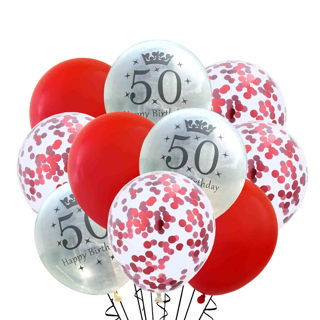 50th Happy Birthday Balloons 12 Red 50th Balloons 50th - Etsy