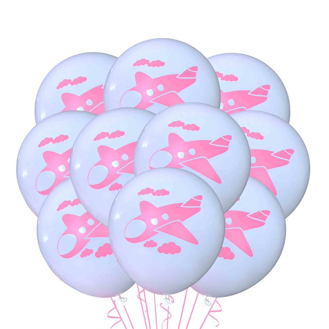 Pink Airplane Balloons, 12 Jet Party Balloons, Airplane Theme Party ...