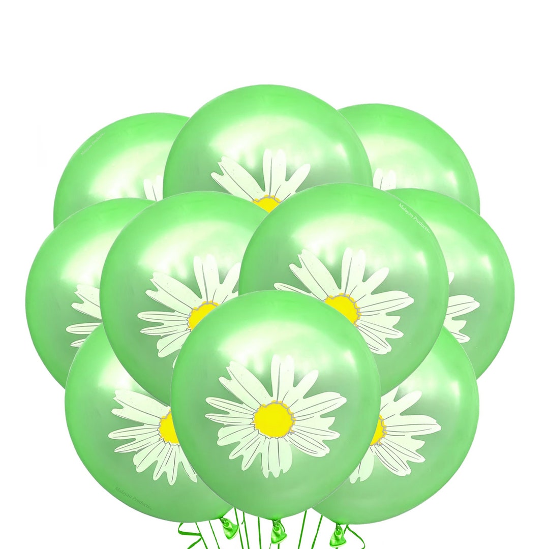 12 Pack Green Daisy Balloons 12", Flower Balloons, Daisy Balloons ...