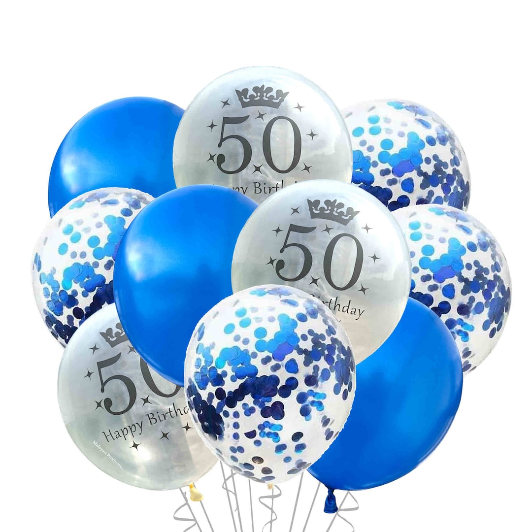 50th Happy Birthday Balloons 12", Blue 50th Balloons, 50th Birthday ...