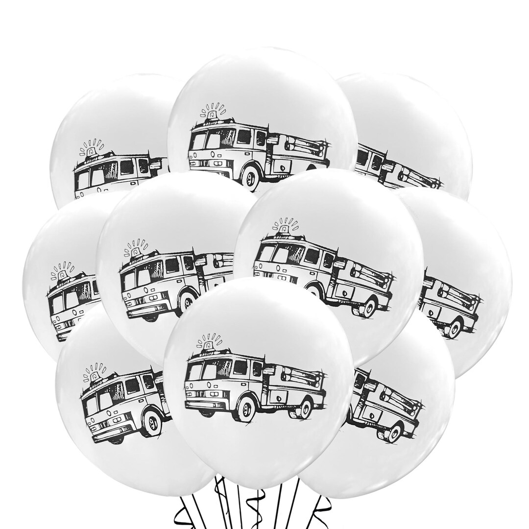 Fire Truck Balloons Latex 12 Count, Fire Truck Birthday Party ...