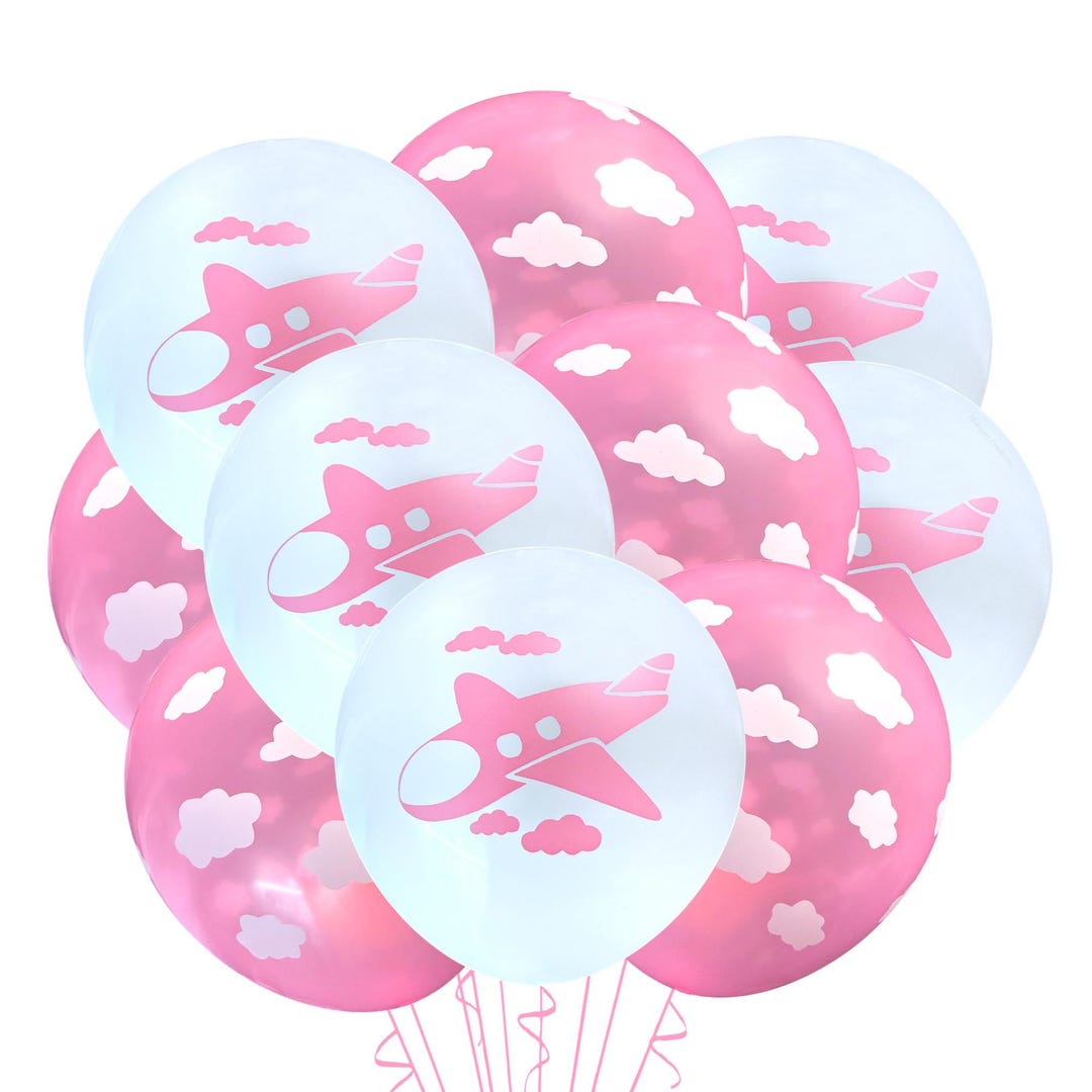 Pink Airplane Balloons, 12" Jet Balloons, Airplane Theme Party ...
