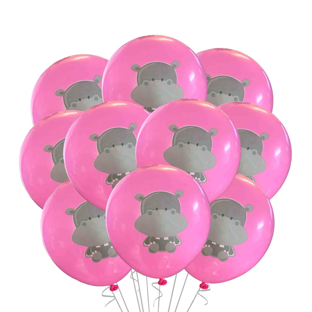 Hippo Balloons 12" Pink Hippo Party Balloons, Hippopotamus Balloons ...