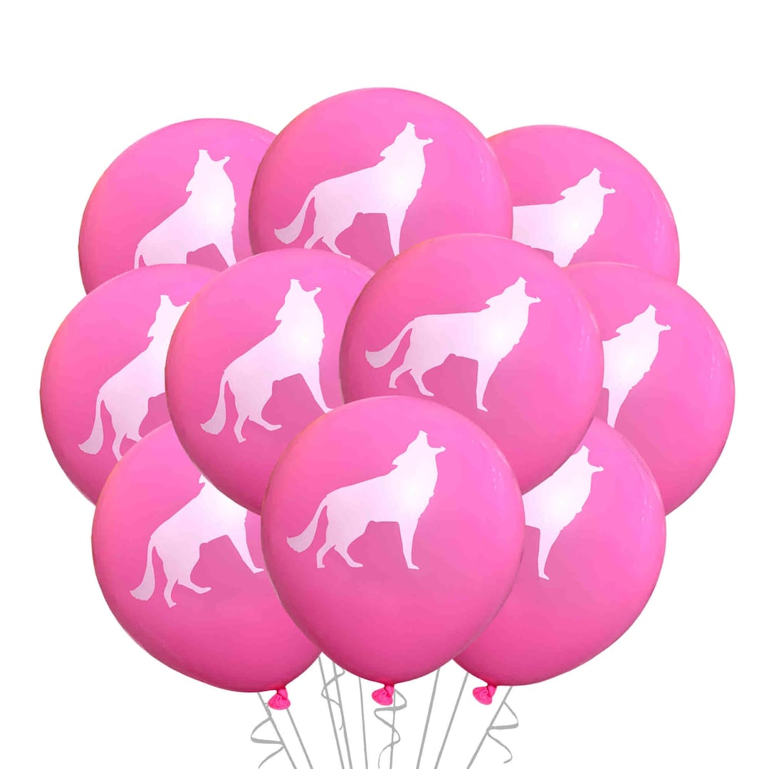 Pink Wolf Balloons 12", Wolves Party Décor, Wolf Party Latex Balloons, Wolf Pack Party, Multi ...