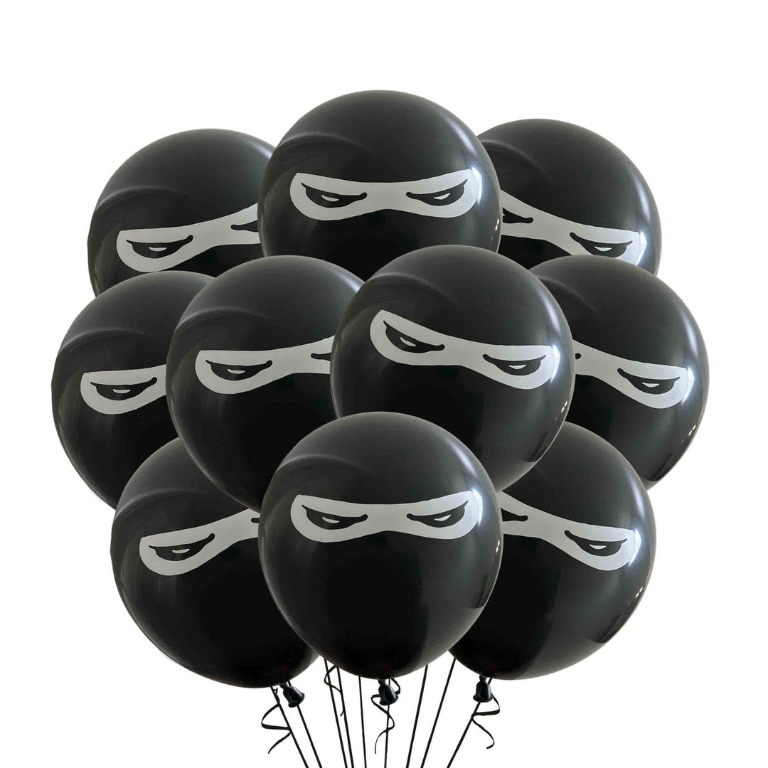 Black Ninja Party Balloons, 12" Latex Ninja Birthday Party Balloons ...