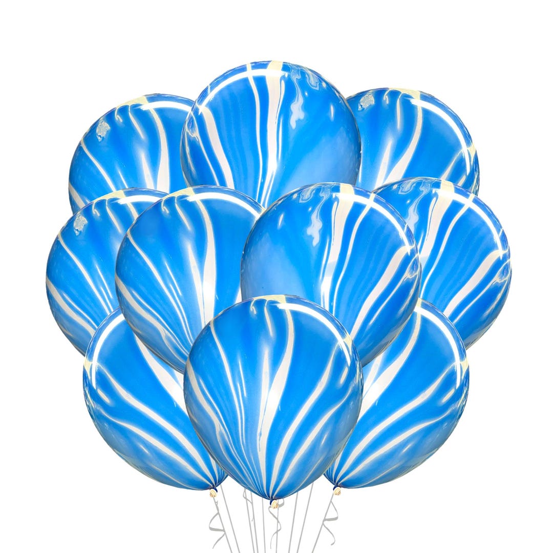 12 Blue Marble Balloons, 12" Blue White Swirls Balloons Blue Tie Dye ...