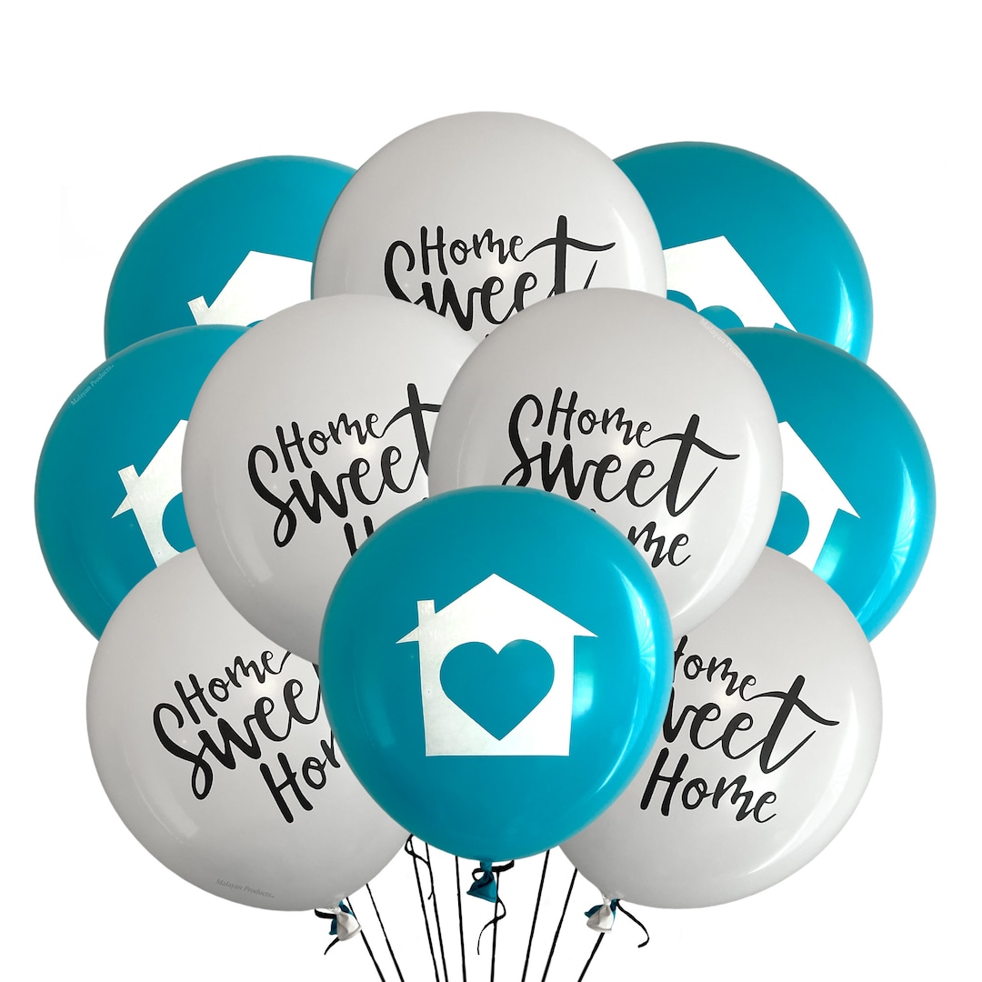 Home Sweet Home & Blue House 12 Pack Balloons, New House Party Balloons ...