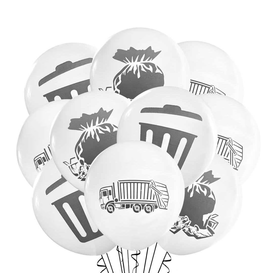 12ct Garbage Balloons, Trash Birthday Party Balloons, Garbage Man Theme ...