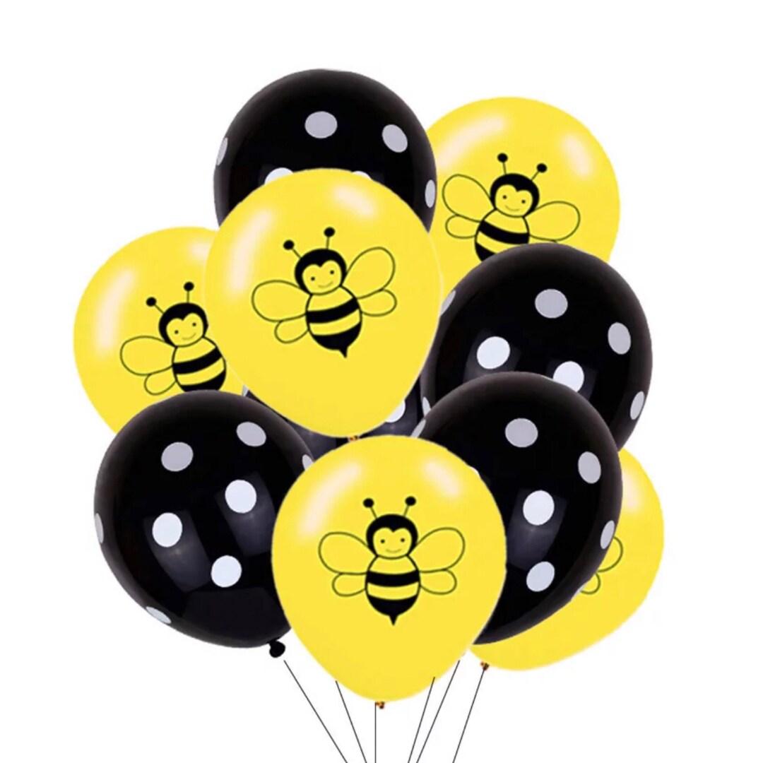 12 Pack Bee Theme Balloons, 12" Bumble Bee Polka Dot Balloons, Yellow ...